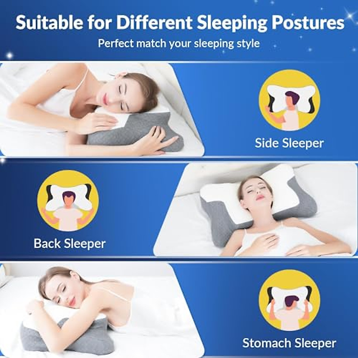 Teemour Memory Foam Pillow for Neck and Shoulder 2 in 1 Pillow for Sleeping, Memory Foam Neck Pillows Neck Support Pillow for Side Back Stomach Sleepers Cooling Pillow with Pillowcase