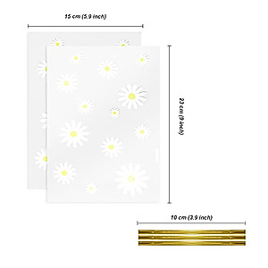 souG 100pcs Gusseted cellophane Bags Little White Daisy Cookie Bags (Size 5.9"x9"x2" with Gold Twist Ties, Best Gusset Bag for Presenting Packaged Treats, Candy, Popcorn etc.