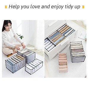 UDYR Wardrobe Clothes Organizer for Folded Clothes Jeans Underwears Socks Drawer Storage Organizer Box, 6Pcs Foldable Visible Washable Closet Storage Organizer (Grey)