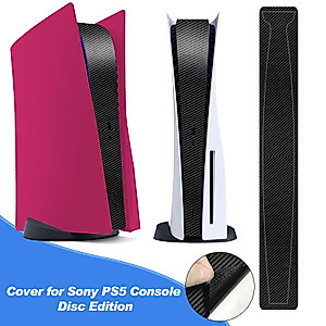 for PS5 Plate with Black Middle Skin, Cover Shell Faceplate for PS5 Disc Edition, Hard Shockproof Dustproof Matte Cover Replacement Side Plate Shell for Playstation 5 Console(Cosmic Red)