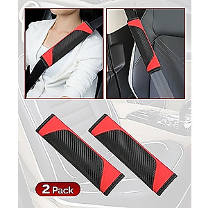 RACOONA Seat Belt Cover Pad,Seatbelt Covers,Car Accessories Car Seat Belt Cover,Carbon Fiber Seat Belt Shoulder Pad,Seatbelt Cushion Seatbelt Shoulder Strap Covers for Cars,Trucks(Black&Red)