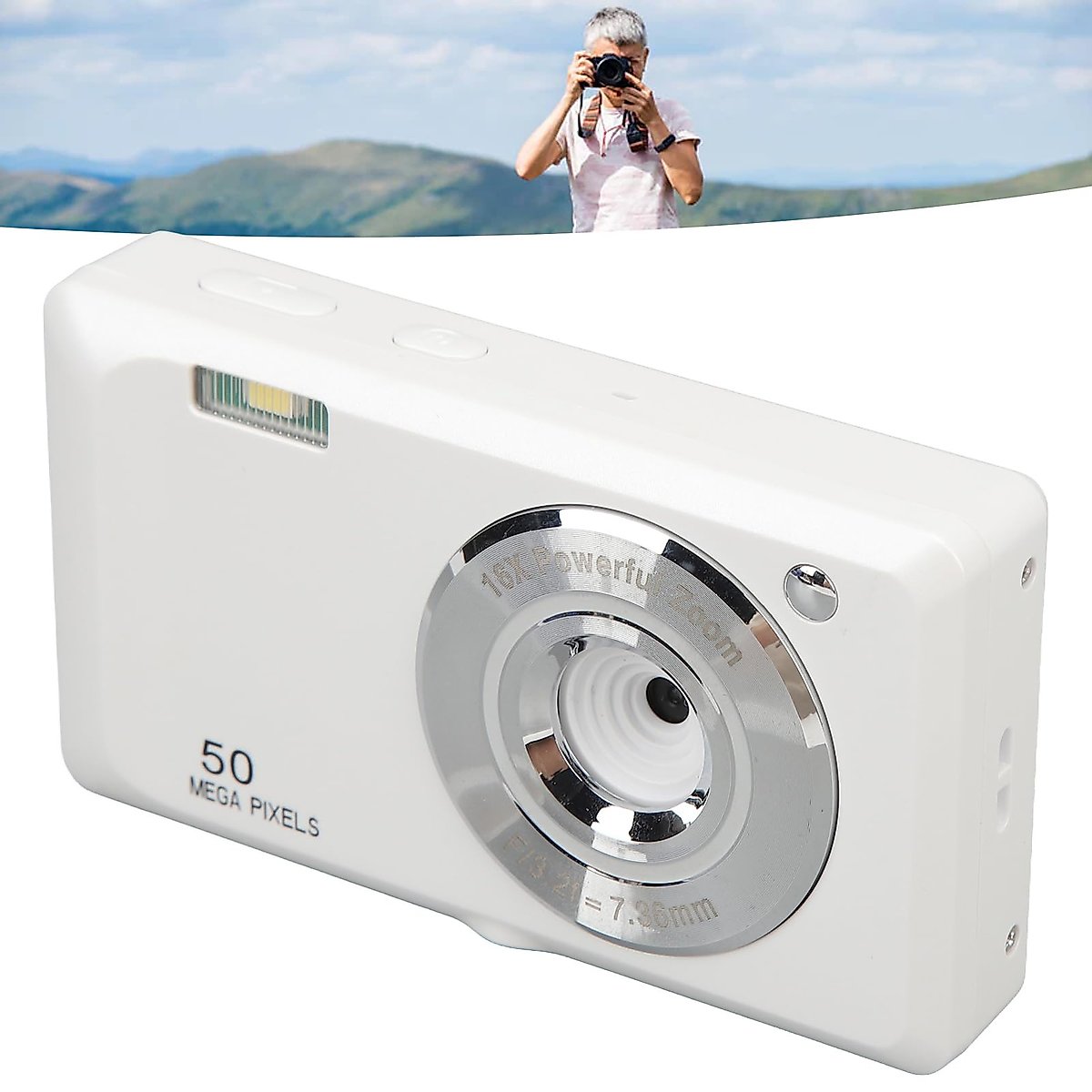 4K Digital Camera, 50MP Selftimer 16X Zoom Small Camera for Teens Face Detection with Cord for Photography (Silver)