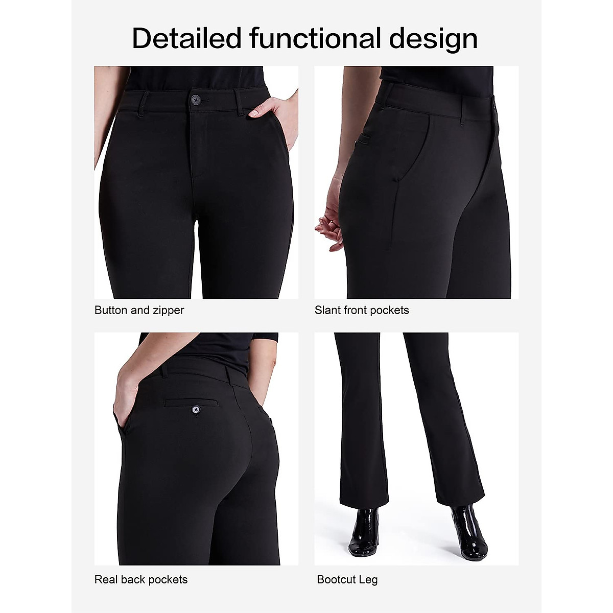 Bamans Womens Dress Pants Wide Leg Stretch Work Pants Skinny Golf Pants with Pockets Black