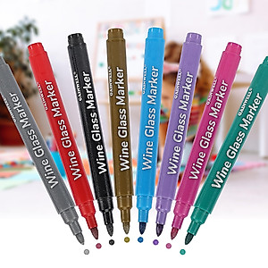 GAINWELL Wine Glass Markers – Pack of 8 Food-Safe Non-Toxic Wine Glass Marker Pens - Can also be Used on Ceramic Plates and other Glass and Dinnerware