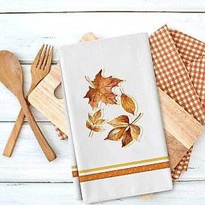AnyDesign Fall Kitchen Dish Towel 18 x 28 Inch Autumn Leaves Tea Towel Rustic Maple Leaves Dishcloth Farmhouse Hand Drying Cloth Towel for Holiday Kitchen Cooking Baking, 2 Pack