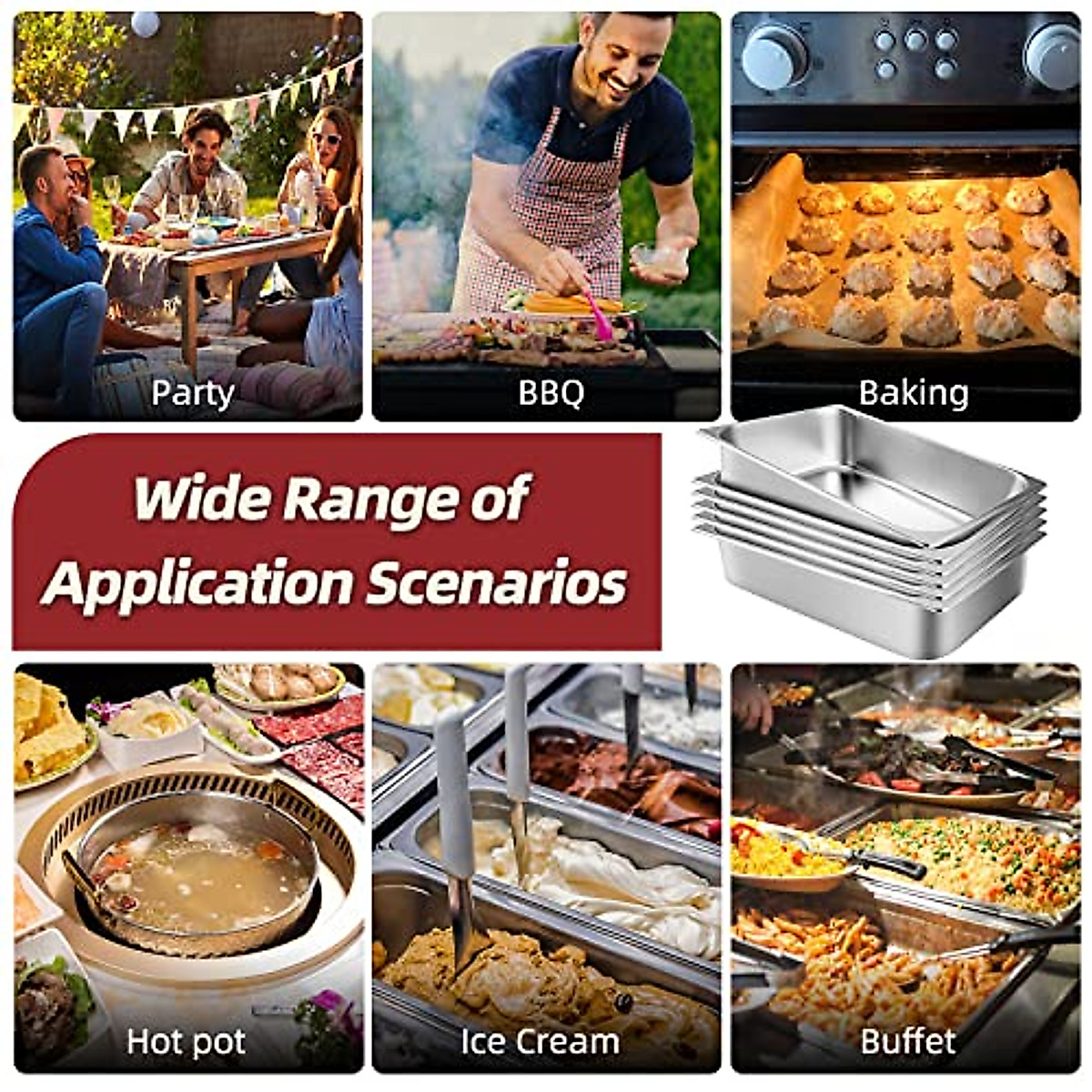 IMMERROT 6 Inch Deep Full Size Hotel Pans 21 Gauge Steam Table Pans Anti-Jamming Commercial 18/8 Stainless Steam Steamer Evaporator Pan for Catering Restaurant Food Storage 6 Pack