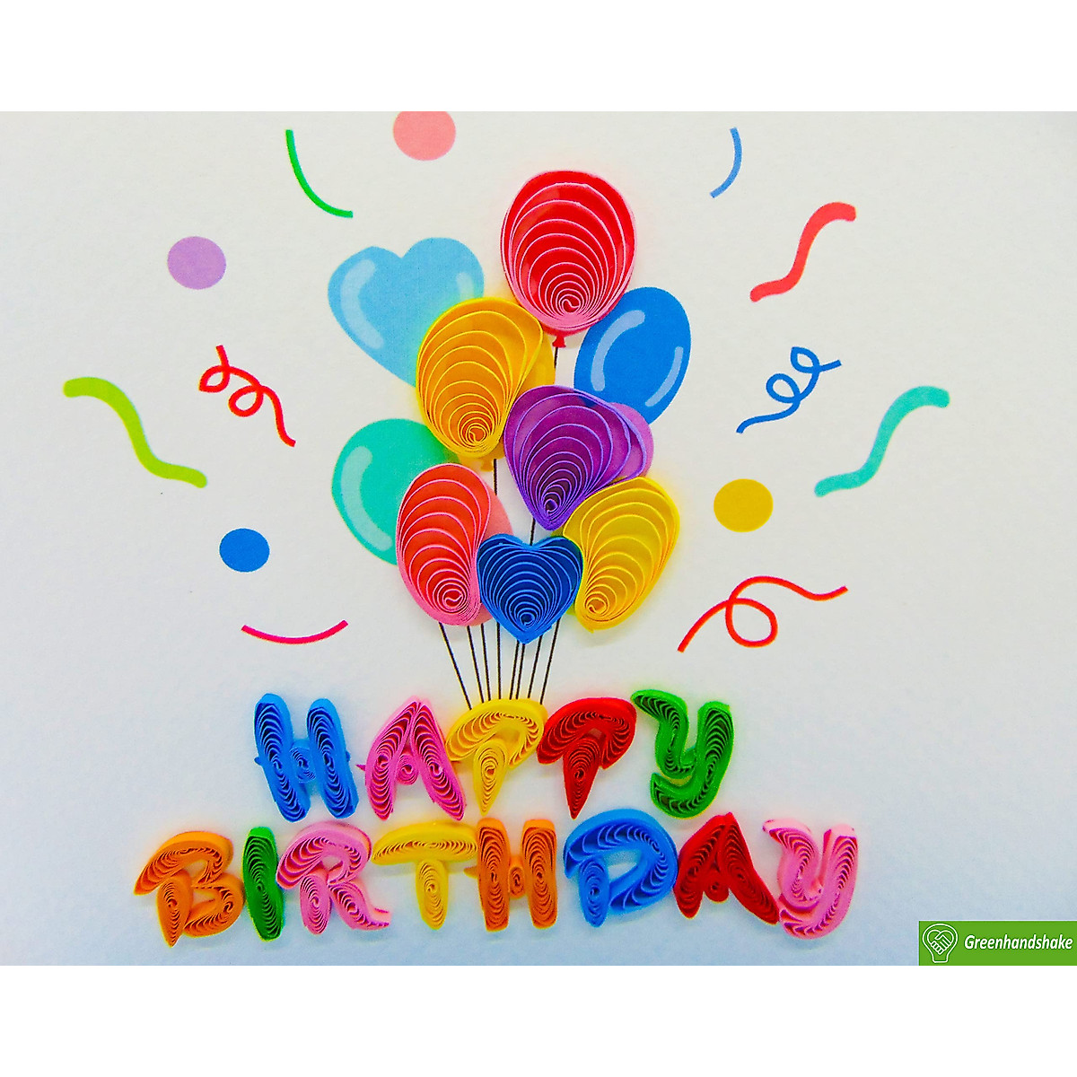 Happy Birthday Balloons, Quilling Card 3D,Unique Dedicated Handmade, Design Greeting Card for Birthday, Valentine's Day, Mothers Day, Spring, Fathers Day, Graduation, Wedding, All Occasion,6"x6"