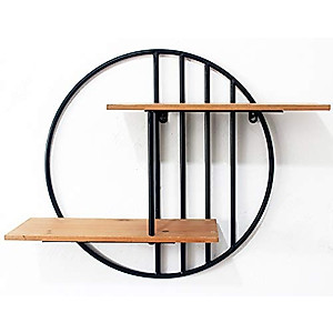 Funerom Rustic Wood and Metal Wall Mounted Floating Shelves Decorative Round Wall Shelf for Living Room, Bathroom, Kitchen