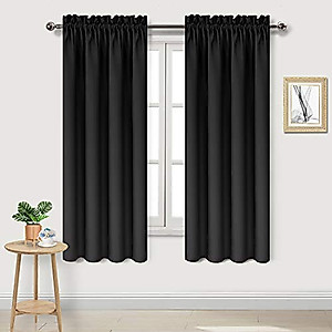 DWCN Blackout Curtains – Thermal Insulated, Energy Saving & Noise Reducing Bedroom and Living Room Curtains, Black, W 42x L 63 Inch, Set of 2 Rod Pocket Curtain Panels