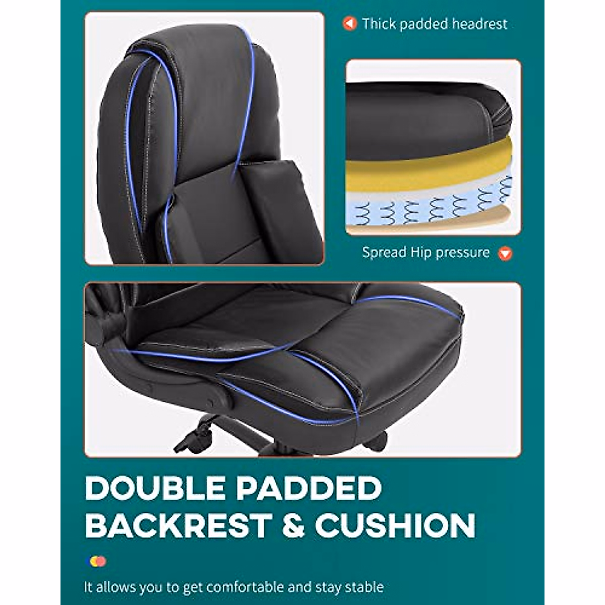 Office Chair Ergonomic Desk Chair PU Leather Computer Chair with Lumbar Support Flip up Armrest Task Chair Rolling Swivel Executive Chair(Black)