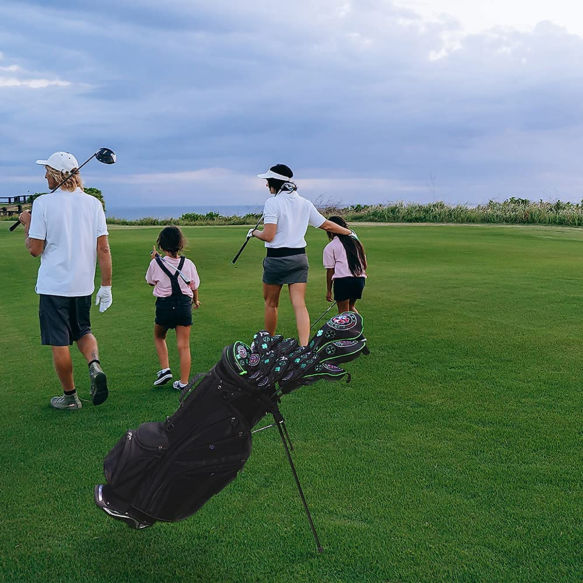 BIG TEETH Golf Head Covers Driver Hybrid Fairway Cover Golf Club Protector Lucky Clover and USA Pattern Black (Driver Cover)