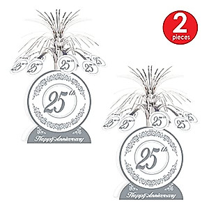 Beistle S50513AZ2 25th Anniversary Centerpieces 2 Piece, 13", Silver/White