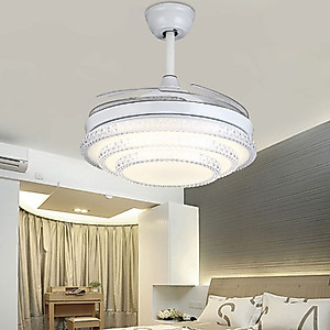 YUEGOO Ventiladores De Techo con Lámparas, Led De Ventilador De Techo De Atenuación De Tres Colores con Lámpara Colgante De Ventilador Silencioso De Control Remoto De Control Remoto Para la Sala De Es