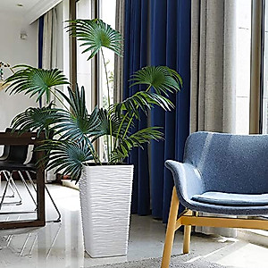 Worth Garden 2-Pack Tall Tapered Planter - Plastic White Square Plant Pots - 22" Tall Large Tree Planter - Modern Matte Wavy Flower Pot for Indoor Outdoor Porch Deck