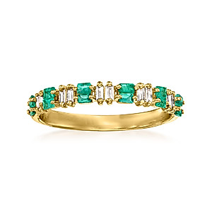 Ross-Simons RS Pure 0.20 ct. t.w. Emerald and .10 ct. t.w. Diamond Ring in 14kt Yellow Gold. Size 9