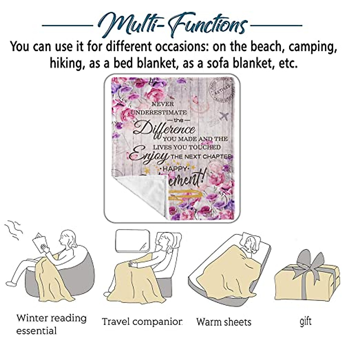 Retirement Gifts for Women 2022 Blanket 60"×50", Happy Retirement Gifts for Nurses Teachers Mom Wife Female, Retired Gifts for Women, Farewell Gifts for Coworkers Boss, Funny Retirement Throw Blankets