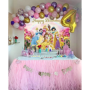 BWW Princess Happy Birthday Backdrop Colorful Rainbow Flowers Photo Backdrop Fairy Tale Little Girl Princess Birthday Party Background Multicolor Glitter Photography Background 5x3ft