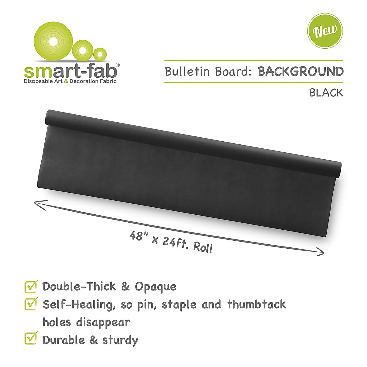 Smart-Fab Thicker Opaque Craft Fabric For Bulletin Board Backgrounds, 48" x 24', Black, Perfect for School Teacher Classrooms, Outlasts Paper Rolls