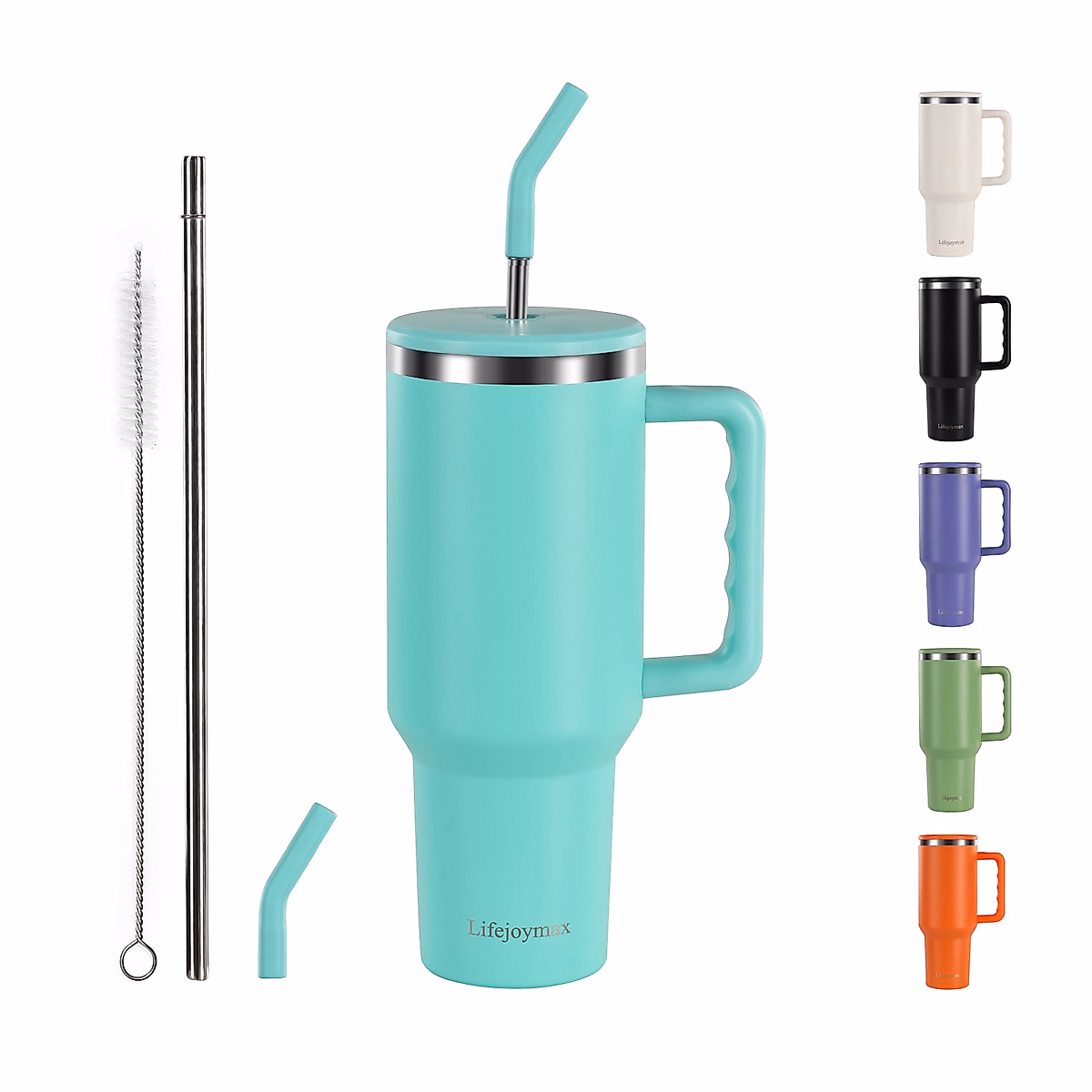 Lifejoymax 40 oz Tumbler with Handle and Straw Lid - Vacuum Insulated Tumbler Stainless Steel Insulated Cup Water Bottle Coffee Travel Mug Spill Proof Leak Proof Reusable Tumblers 40 Ounce - Blue