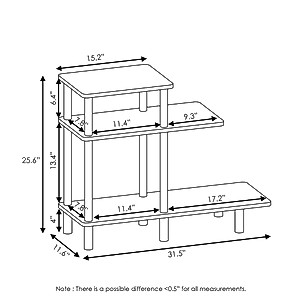 Furinno Turn-N-Tube 3-Tier Sofa Side Table, Espresso/Black, 31.5 in x 11.61 in x 25.63 in