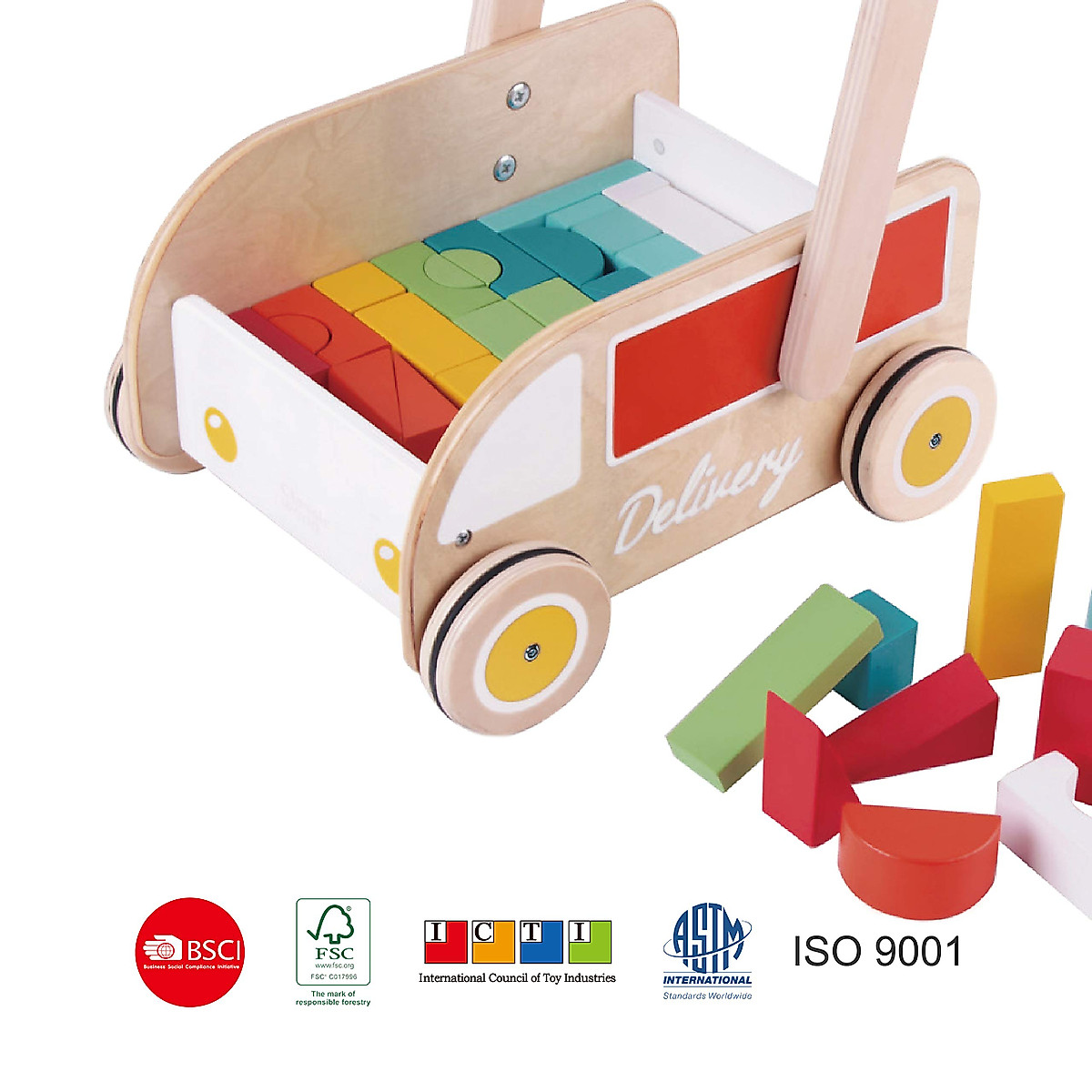 Classic World Baby Walker,Wooden Baby Learning Walker for Toddler Toys,Fox Blocks and Roll Cart Push Toy for 1 Year Old and up