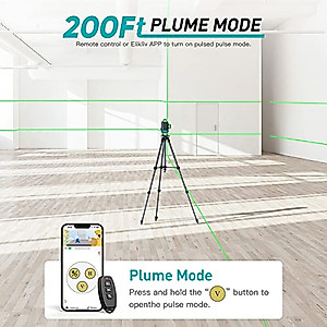 Laser Level 360 Self Leveling, Elikliv Bluetooth Lazer Level, 200Ft Outdoor Robust Indoors, 4D Green Cross Line Nivel Laser, 4x360 Self Leveling Laser Level for DIY or Professional Job Site