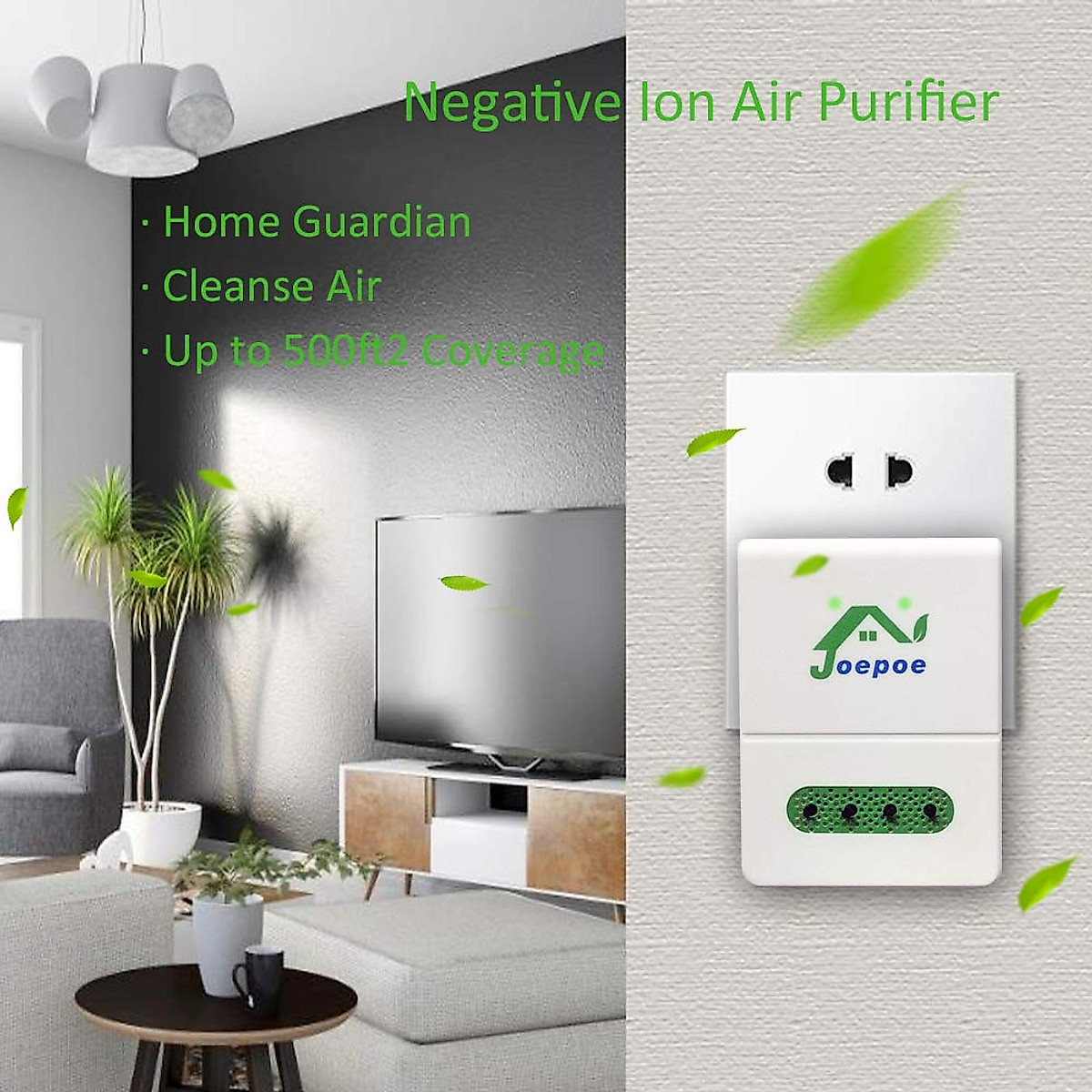 Joepoe Plug In Air Ionizer, Ionizer Air Purifier with Negative Ion Technology for Home, Air Freshener Plug In Home/Office Cleanse:Odors,Smell and More(White)
