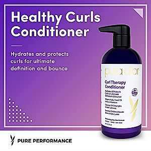 PURA D'OR Curl Therapy Conditioner (16oz) for Curly, Wavy or Frizzy Hair, Improves Shine, Definition & Bounce, Gentle Sulfate Free Formula Infused with Natural & Organic Ingredients for Men & Women