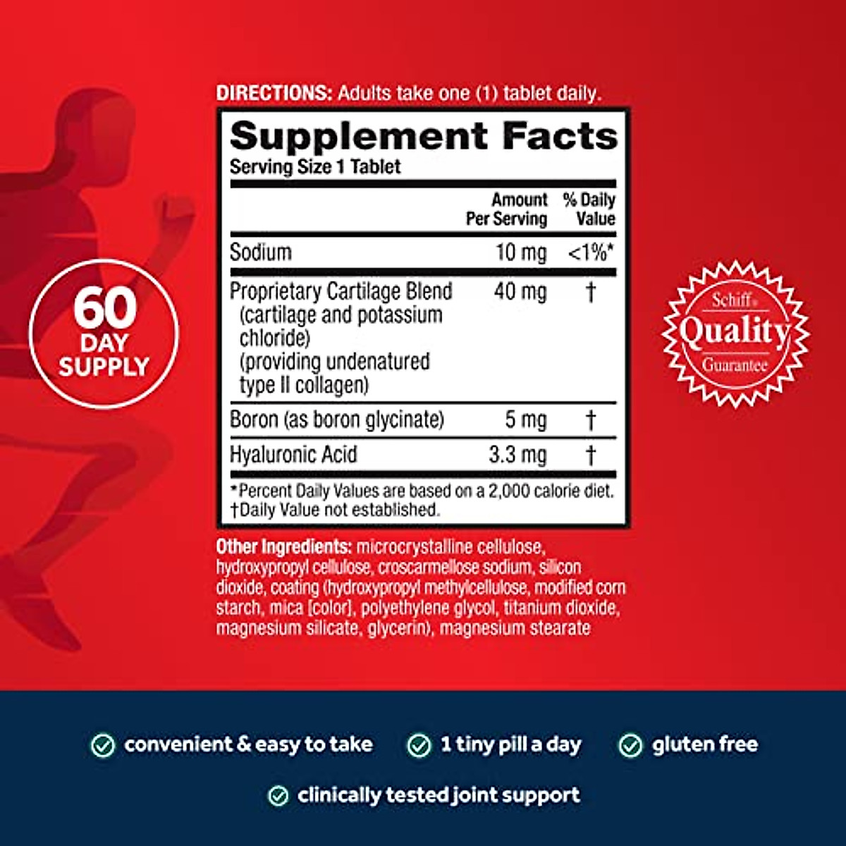 Move Free Ultra Triple Action Joint Support Supplement - Type II Collagen Boron & Hyaluronic Acid - Supports Joint Comfort, Cartiliage & Bones in 1 Tiny Pill Per Day, 2x30ct Bottles (60 servings)*