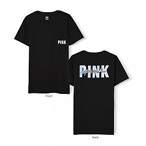 Victoria's Secret Women's PINK Logo Short Sleeve T-Shirt, Women T Shirt, Black, (L)