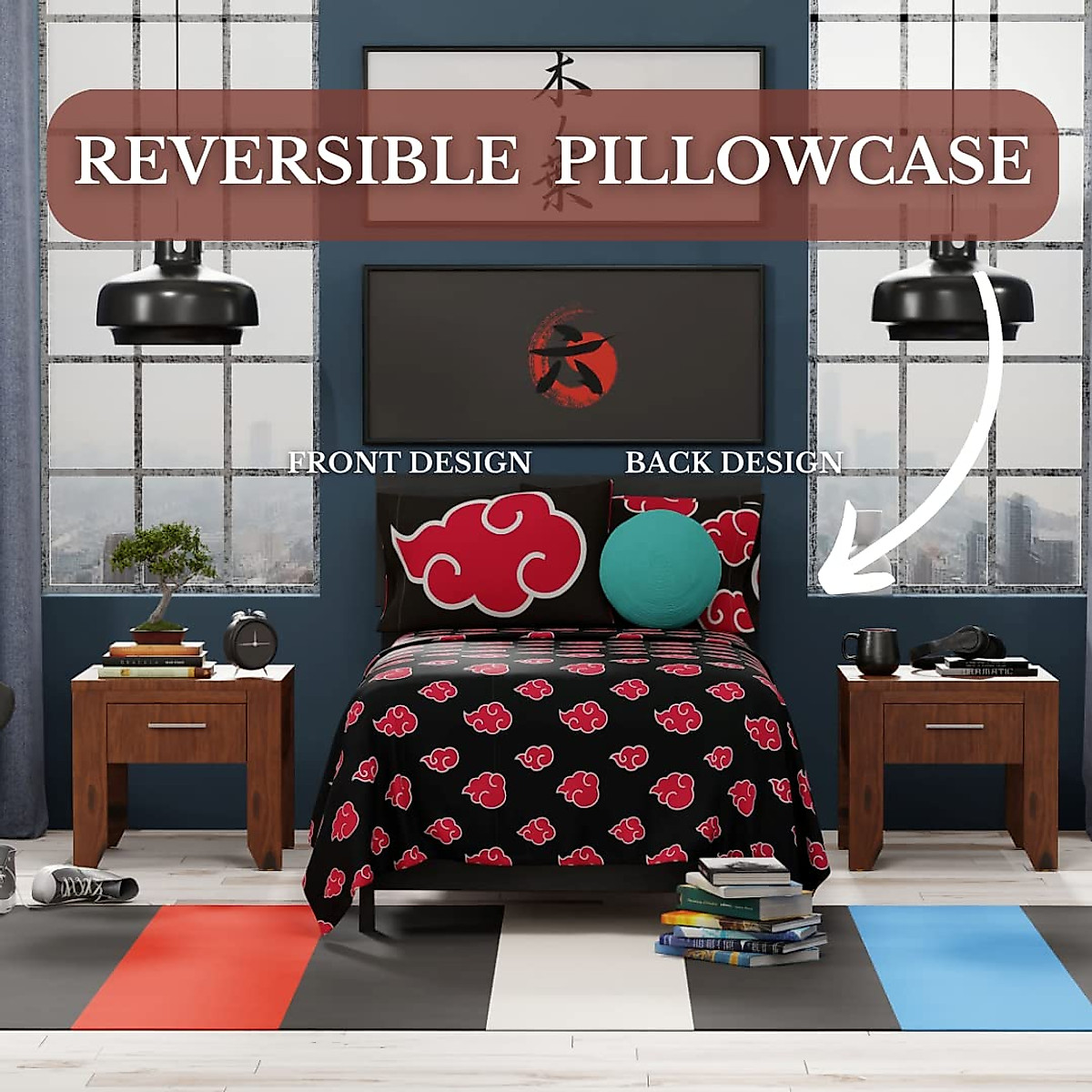 Franco Naruto Akatsuki Anime Bedding Super Soft Microfiber Twin XL Sheet Set, (Official Licensed Naruto Product)