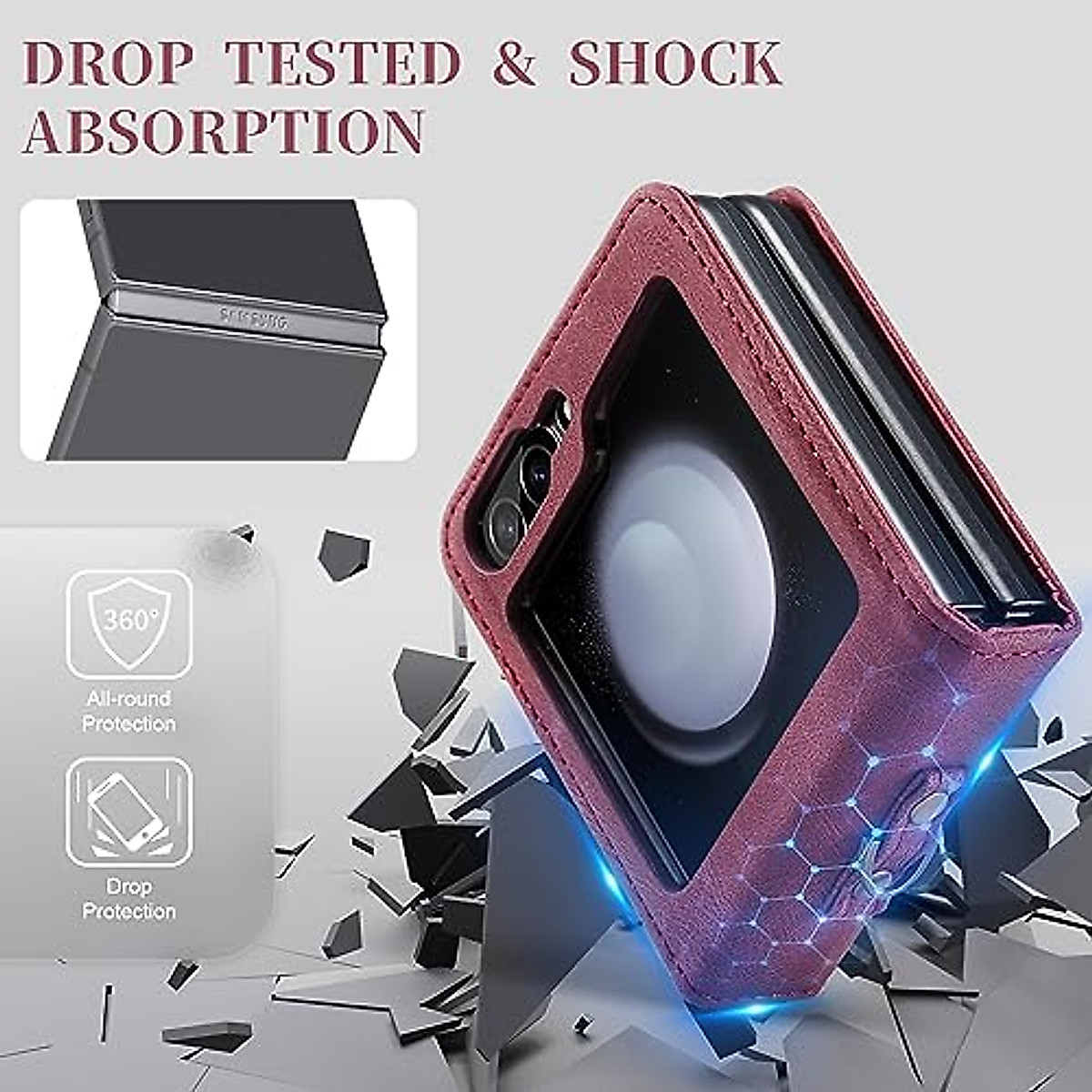 Phone Protective flip case Wallet Case Compatible with Samsung Galaxy Z Flip 5,Retro Real Cowhide Leather Folio Flip Wallet Magnetic Slim Phone Cover|Card Holder, Anti-Drop,Full Protection Protective