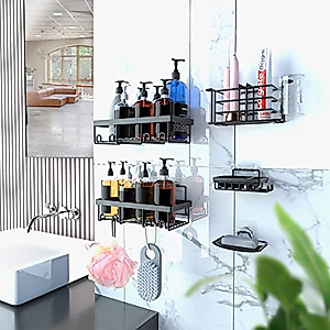 Villsure Shower Caddy, Shower Shelf for Inside with 10 Hooks Adhesive Bathroom Organizer Hanging, No Drilling Stainless Steel Shower Racks Shelves for Kitchen Dorm Apartment, 5 Pack