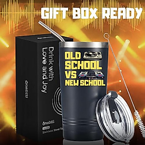 Onebttl DJ Gifts for Men, Women, Disc Jockey Gifts, DJ Tumbler, Old School New School, Gifts for Disco Lovers, Bar Lovers, Stainless Steel Tumbler 20OZ - Black, Manual