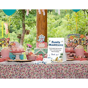 Baby Shower Games Family Traditions Sign, 1 Standing Sign and 50 Cards, Summer Surf Beach Gender Neutral Decoration, Gender Reveal Party, Bridal Shower Favor Supplies-LT22