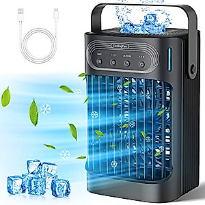 Portable Air Conditioners Fan – Daonsuty Evaporative Air Cooler Cooling Fan with 3 Cool Mist & 3 Speeds, 7 Night Light & 2-8H Timer, Personal Table Air Conditioners Fan for Bedroom Office Camping