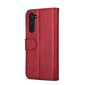 XIMAND for Samsung Galaxy Z Fold 5 5G Phone Case, Zipper Slot Card Wallet Case with Luxury Shockproof Cowhide Leather, [RFID Blocking] Folio Flip Cover Protective(Red)