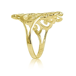Hoops & Loops Yellow Gold Flashed Sterling Silver Filigree Celtic Floral Swirl Ring, Size 8