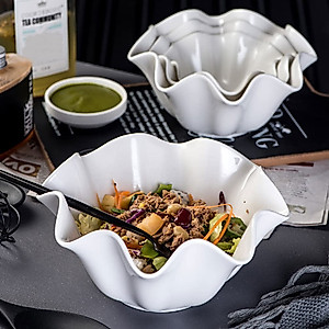 CALLARON Bowl Serving Dishes Ceramic Sauce Dishes Flower Shape Porcelain Side Dish Dip Bowl Japanese Seasoning Serving for Soy Sauce Ketchup Appetizer BBQ Snack Soup Rice 8.3inch Plastic