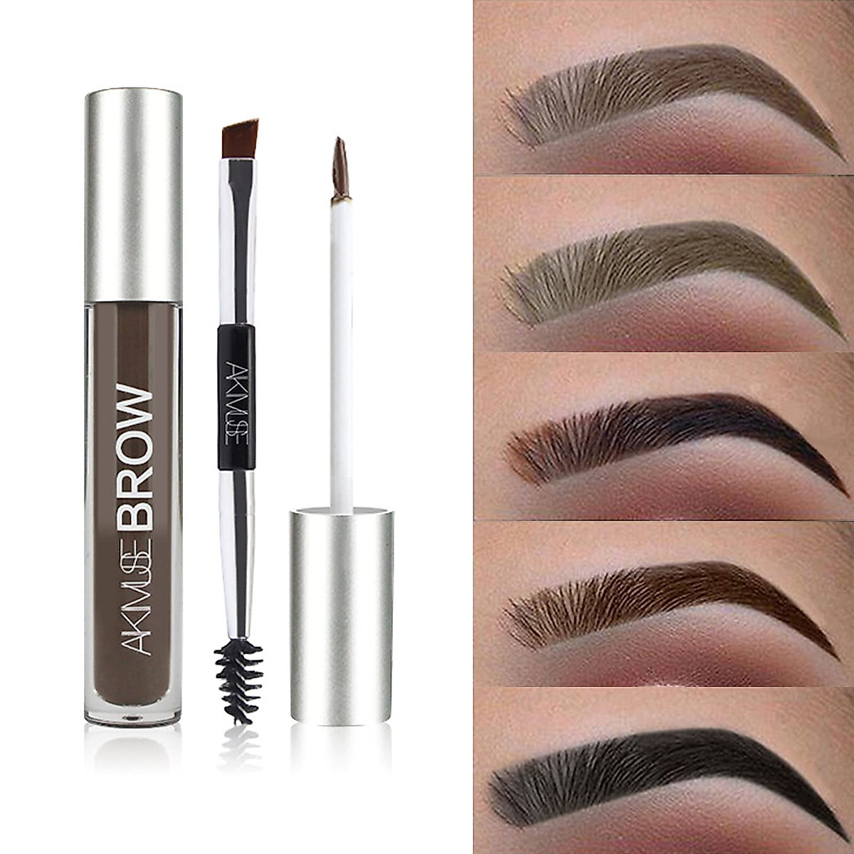 Waterproof Liquid Eyebrow Gels, Smudge-Proof, Sweat Resistant, Full Natural-24Hours Long Lasting Tinted Makeup Color Gel with Brow Pen…(BLACK-BROWN)