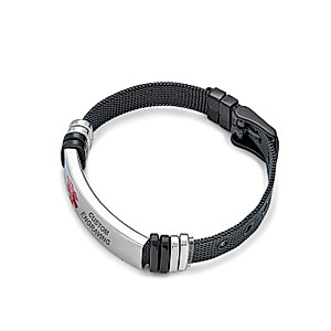 Bling Jewelry Personalize Identification Name Tag Bracelet Wrist Band Belt Buckle Mesh Bracelet for Men Women Silver Tone Stainless Steel Adjustable Custom Engraved