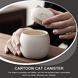 Cabilock Ceramic Tea Jar Kitchen Storage Jar Cartoon Cat Sealed Canister Mini Food Storage Container for Loose Tea Coffee Bean Sugar Salt 160ML (White)