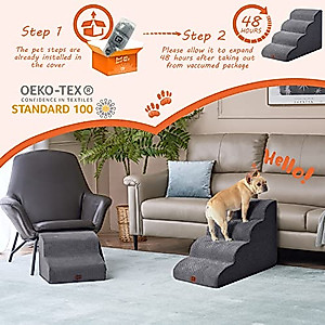 EHEYCIGA Dog Stairs for High Beds, 4-Step Dog Steps for Couch, Pet Stairs for Small Dogs and Cats, High Bed Climbing, Non-Slip Balanced Dog Indoor Step, Grey, 2/3/4/5 Steps