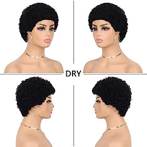 Guree Hair Glueless Wear and Go Wig for Black Women Glueless Brazilian Kinky Short Curly Wigs for Daily Use (1B)