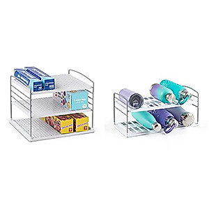 YouCopia UpSpace Adjustable Box Organizer for Foil Wrap and Kitchen Cabinet Storage, 12" x 9", White & UpSpace Water Bottle Organizer, 2-Shelf Wide, White