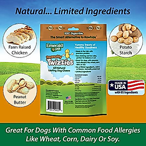 Emerald Pet Twizzies Rawhide Free 100% Digestible Natural Dog Lasting Chew Treats, Made in USA Size 6, Peanutty Peanut Butter Multipack