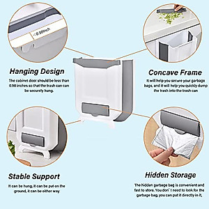 Lckaien 2 Pack Kitchen Trash Can Foldable Waste Bin for Kitchen Collapsible Hang Small Plastic Garbage Can 2.4 Gallon for Cabinet/Car/Bedroom/Bathroom (White)