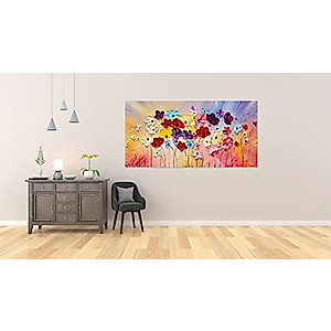 SYGALLERIER Colorful Floral Canvas Wall Art Hand Painted 3D Flower Artwork Frameds Modern Abstract Landscape Painting Textured Flower Pictures for Living Room Bedroom Bathroom Decor