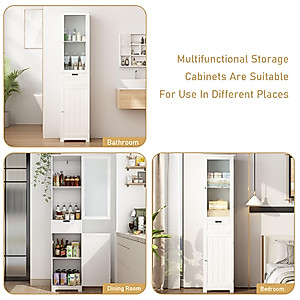 Hlivelood 67Inch Bathroom Cabinet, Tall Bathroom Storage Cabinet with Drawer and Adjustable Shelf, Floor Freestanding Cabinet for Bathroom, Kitchen, Living Room, White