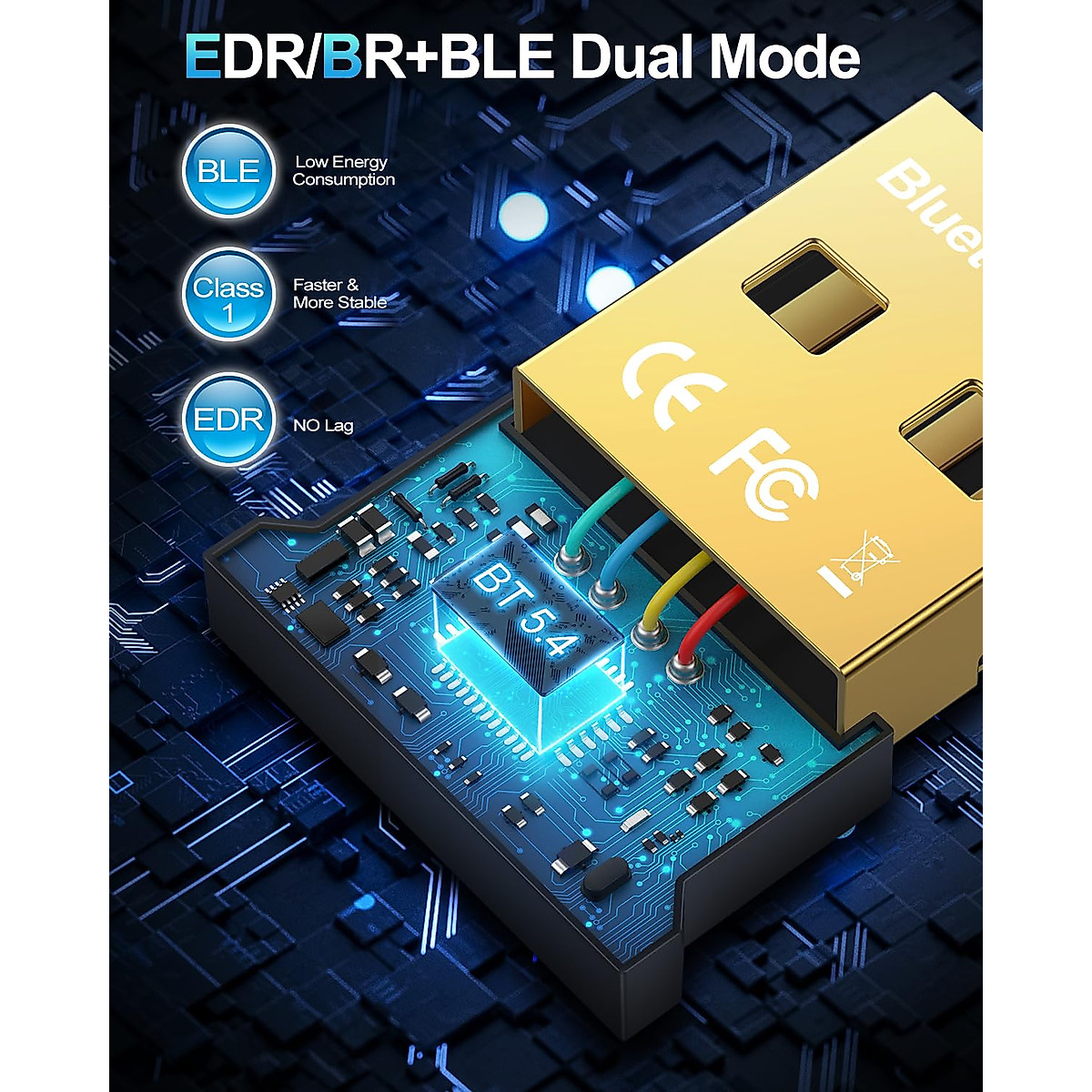 ZEXMTE USB Bluetooth Adapter for PC, 5.4 Bluetooth Dongle, Long Range Bluetooth Transmitter&Receiver, Plug-and-Play for Desktop, Laptop, Mouse, Keyboard, Headsets, Speakers Support Windows 11/10/8.1/7